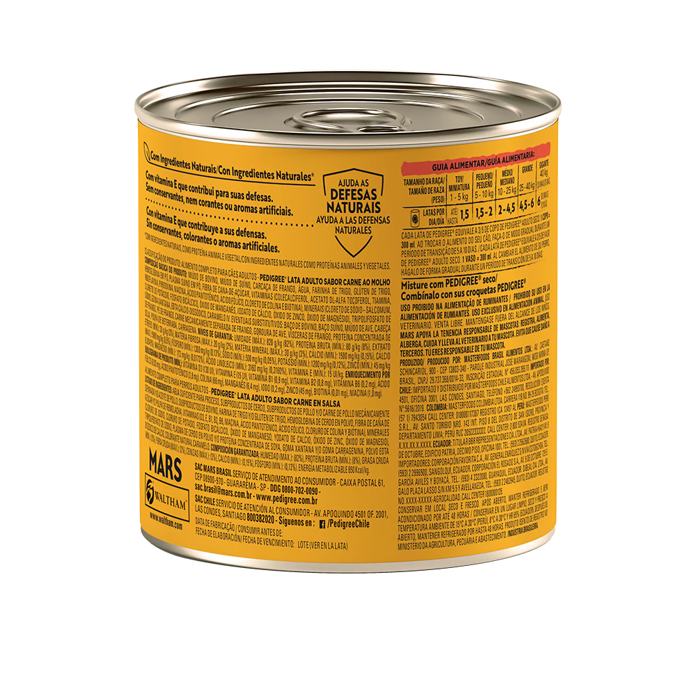 Patê Pedigree para Cães Adultos Sabor Carne ao Molho Lata 290g Com o ...